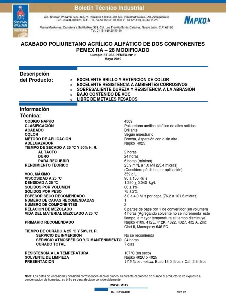 Two-Component Modified Aliphatic Acrylic Polyurethane Finish for PEMEX ...