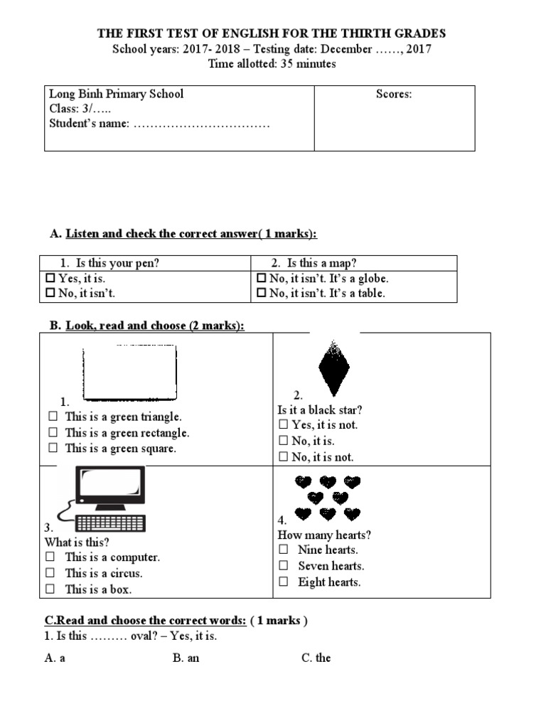 Results of the First English Test for Third Grade Students at Long Binh ...