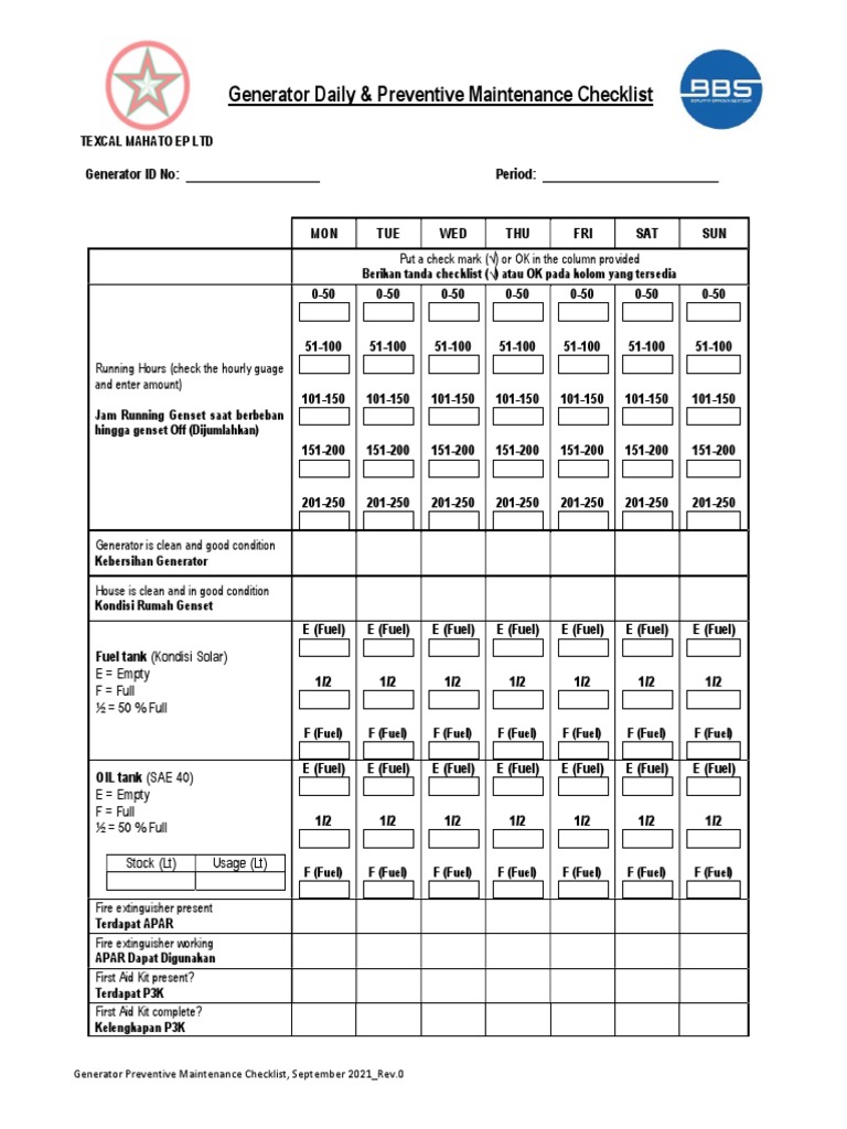 Generator Maintenance PM Checklist | PDF | Electrical Engineering ...