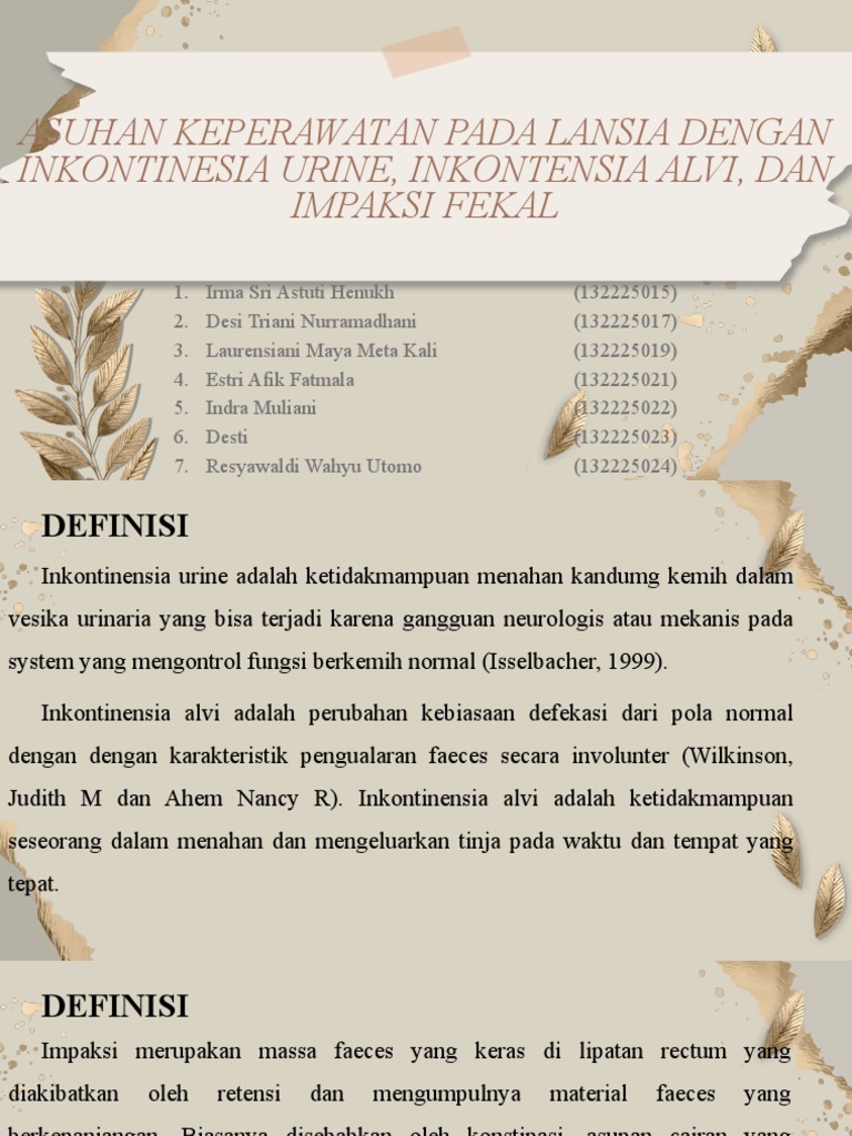 k2 - Asuhan Keperawatan Pada Lansia Dengan Inkontinensia Urine, Inkontinensia Alvi, Dan Impaksi ...