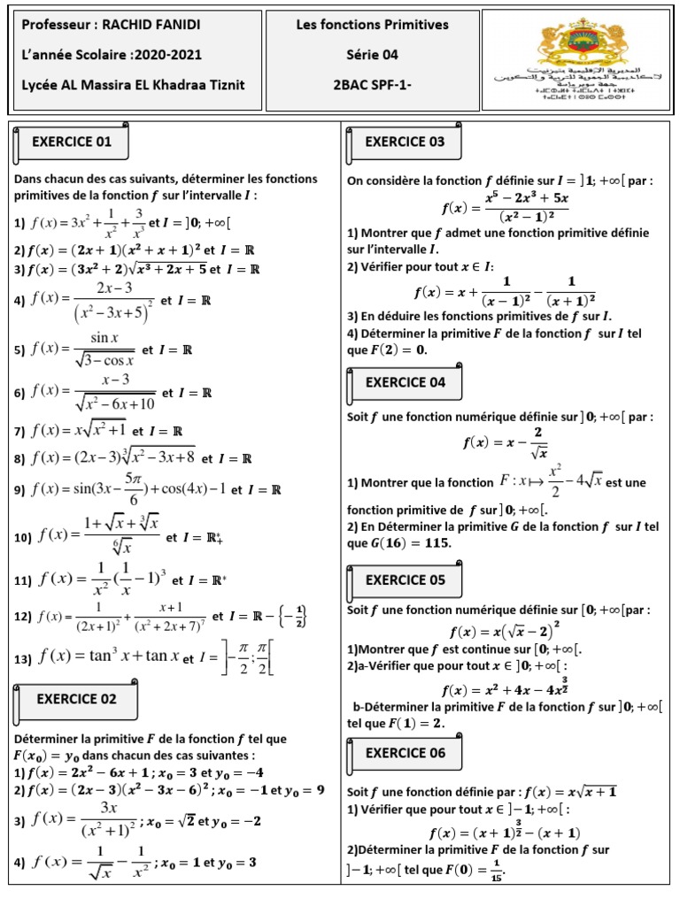 Fonctions Primitives : Exercices Corrigés | PDF | Relations ...