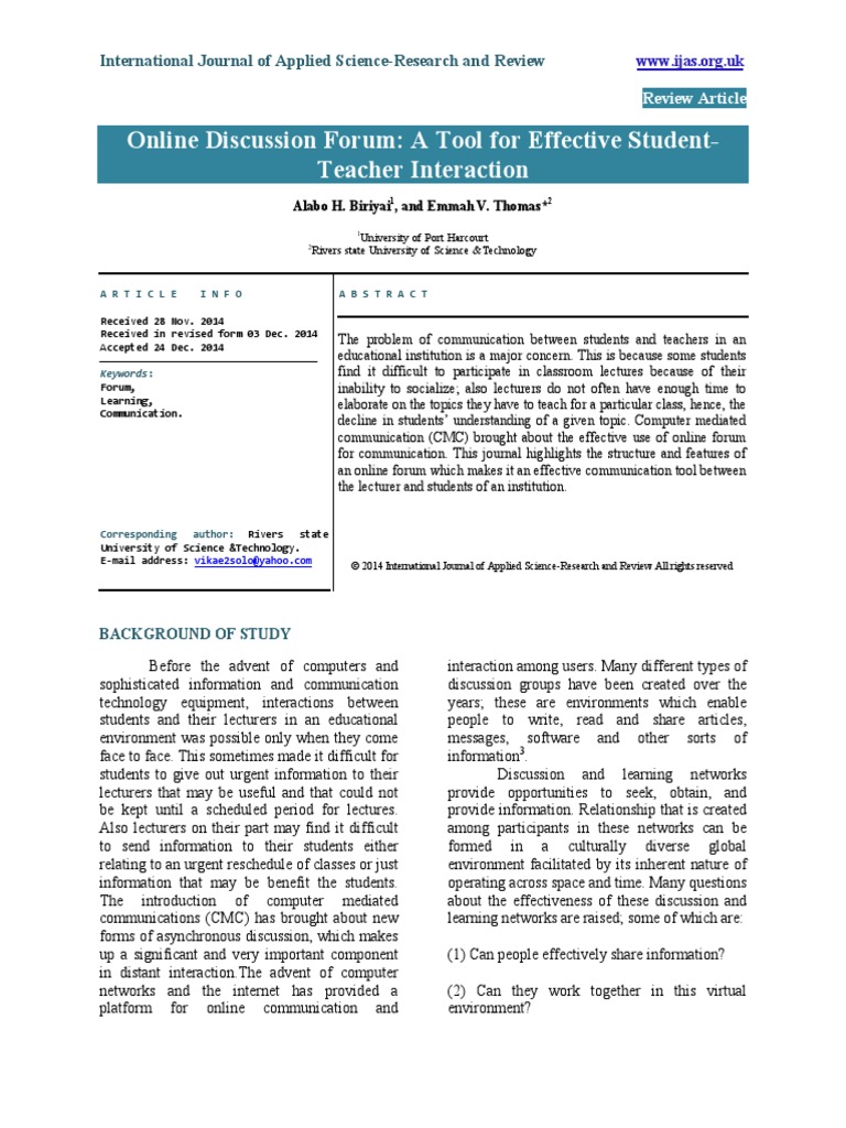 Online Discussion Forum A Tool For Effective Studentteacher Interaction ...