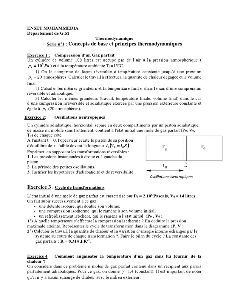 Série1 Thermodynamique - Avec Corrigé | PDF | Mécanique newtonienne | Thermodynamique