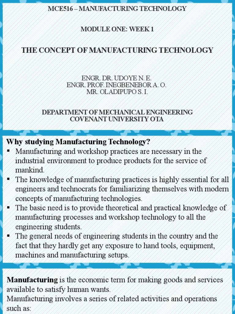 Mce516 Lecture Note 1 | PDF | Casting (Metalworking) | Casting