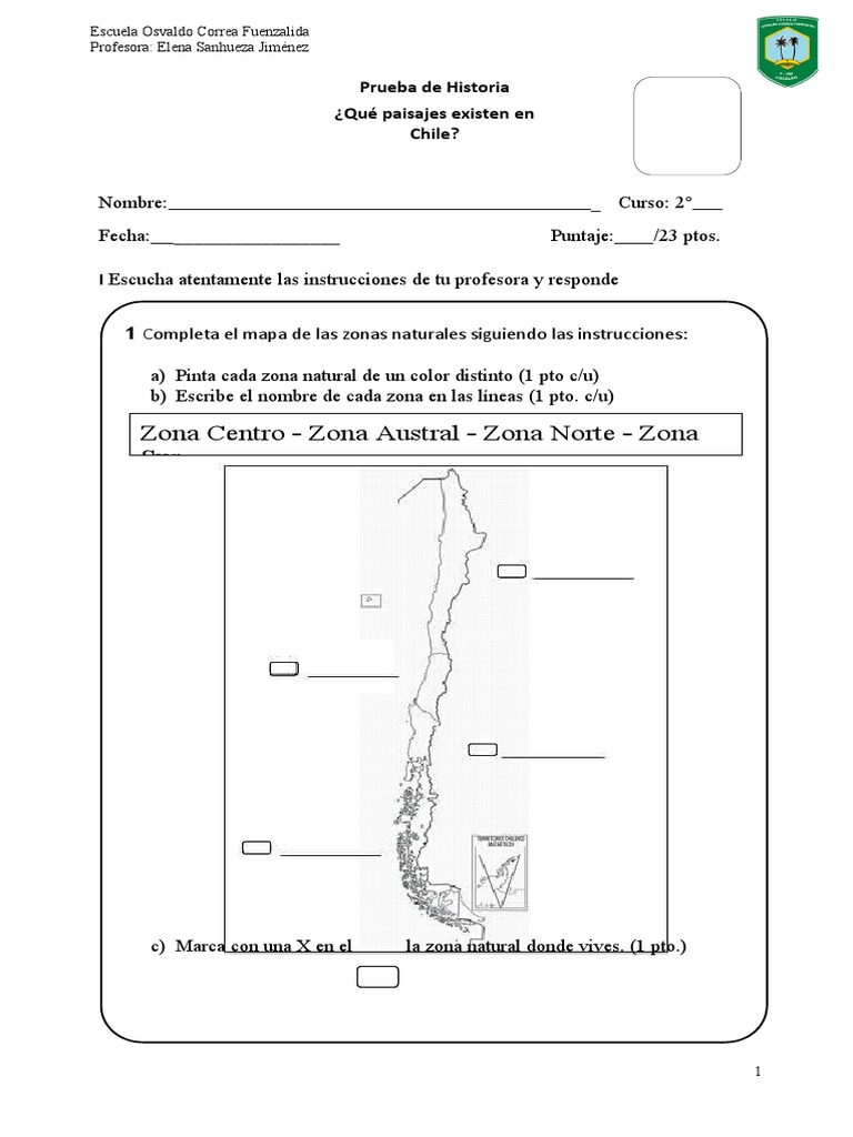 Prueba Historia 2º Año Basico | PDF | Chile | Fenómenos de la tierra