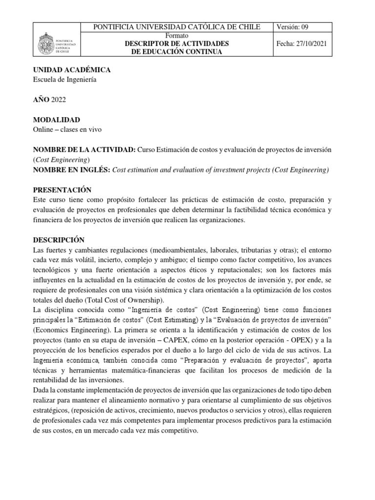 Descriptor ECEP 20211109 VIGENTE | PDF | Interés | Evaluación