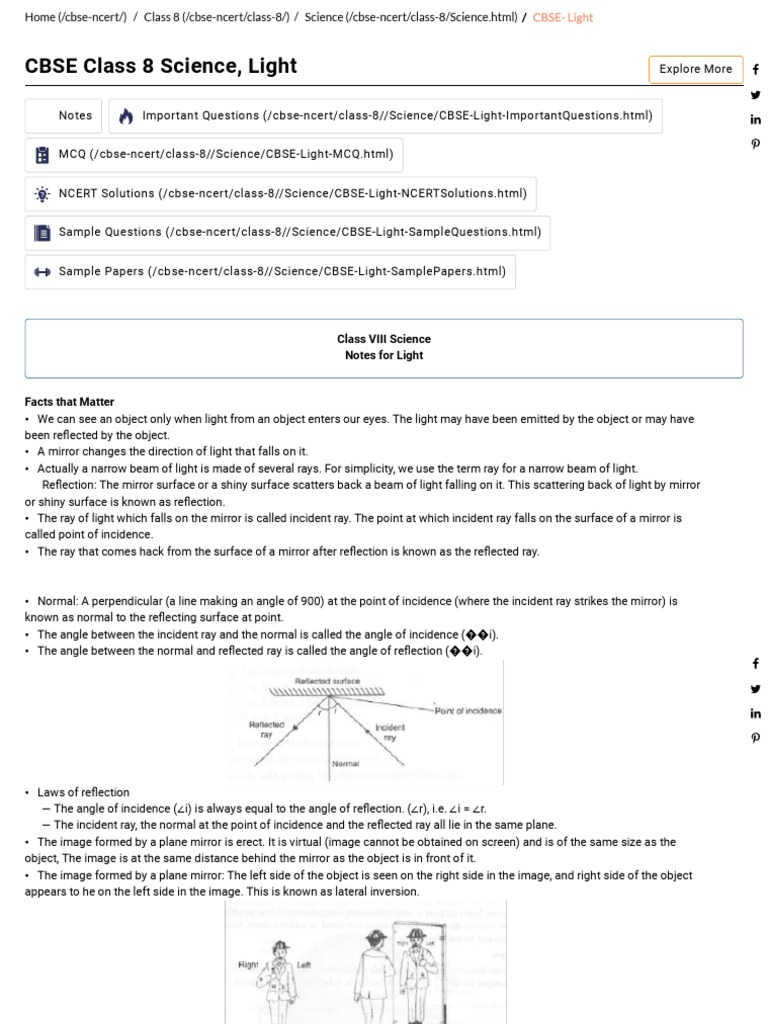 Class 8 Light Science Test Paper PDF | PDF | Eye | Retina