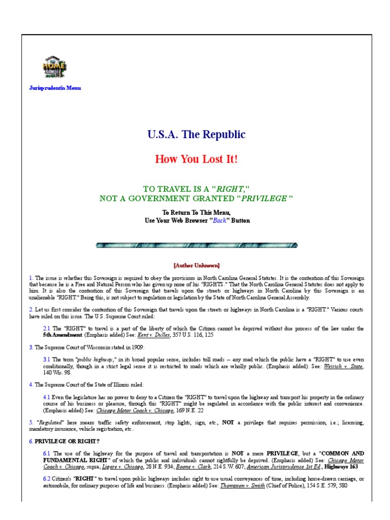 Right To Travel | PDF | Fourteenth Amendment To The United States ...