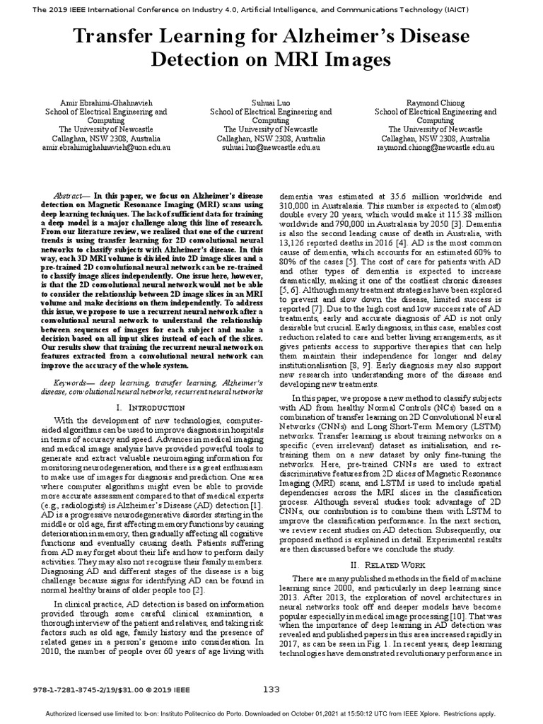 Transfer Learning For Alzheimers Disease Detection On Mri Images Pdf Deep Learning