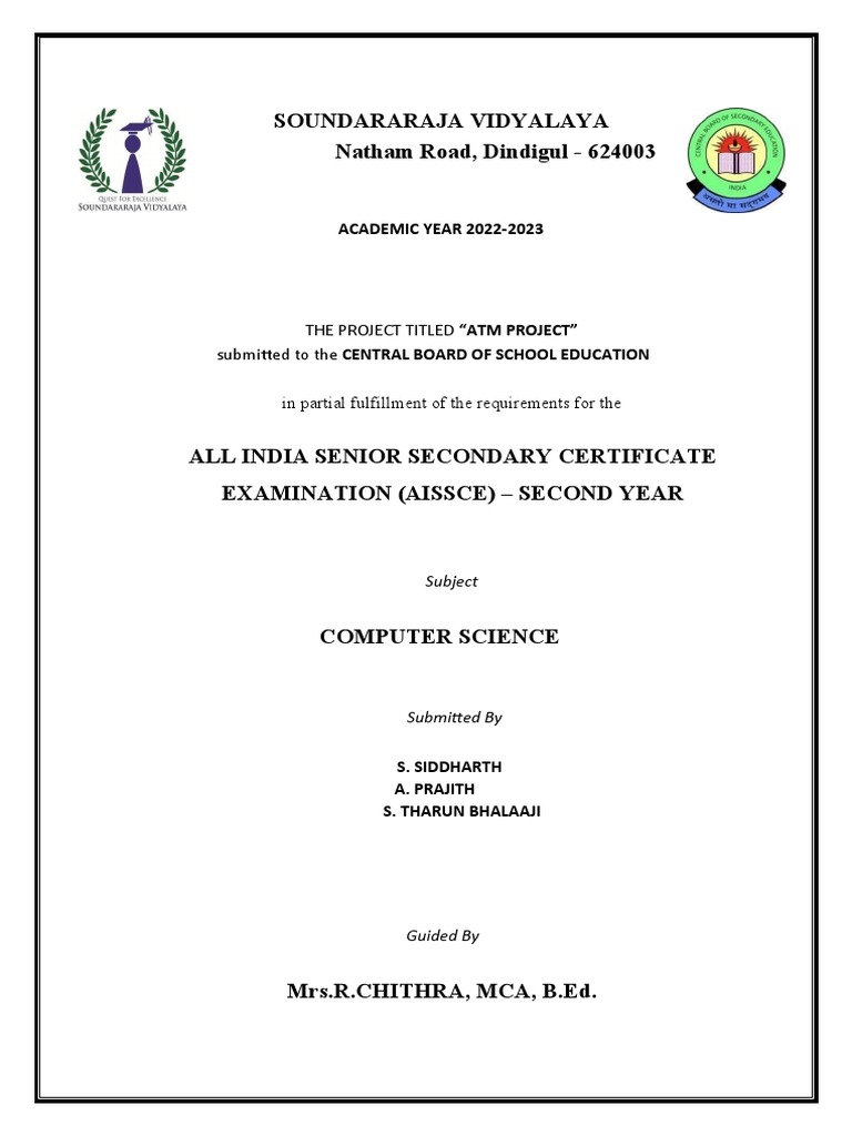 Atm Machine Computer Project | PDF | My Sql | Automated Teller Machine