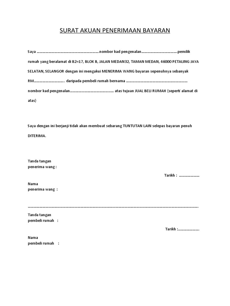 Surat Akuan Penerimaan Bayaran | PDF
