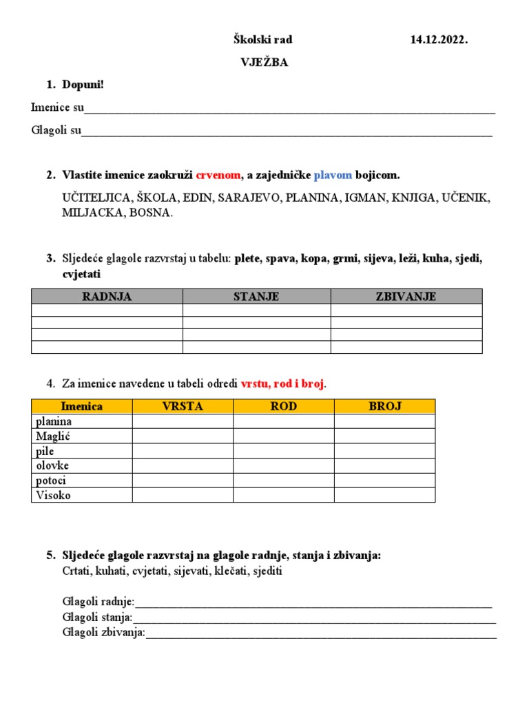 Bhs Gramatika Vjezba | PDF