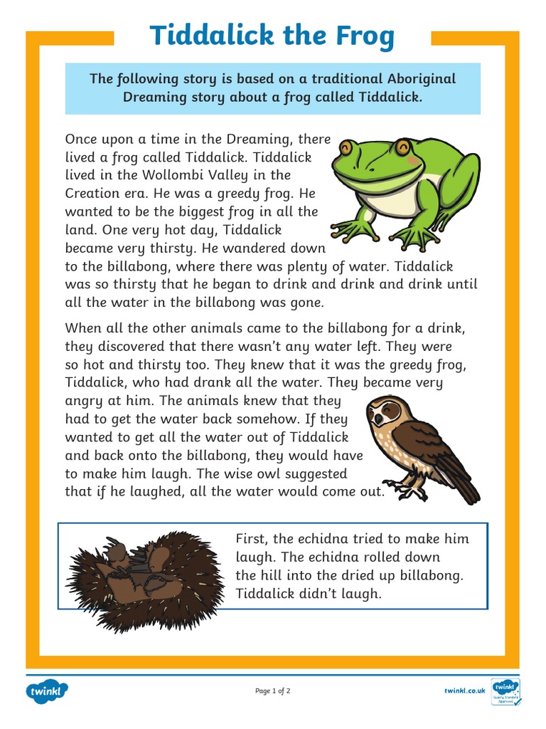 Tiddalick the Greedy Frog Story | PDF