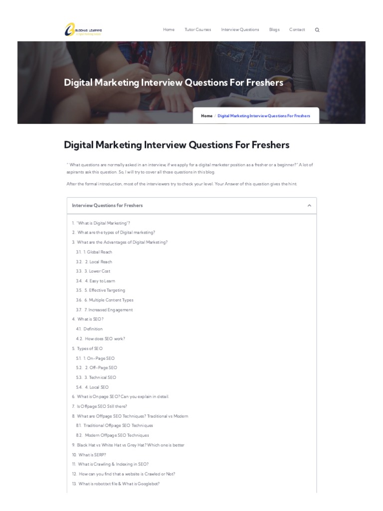 WWW Buddhaslearning Com Digital Marketing Interview Questions For Freshers | PDF | Search Engine ...