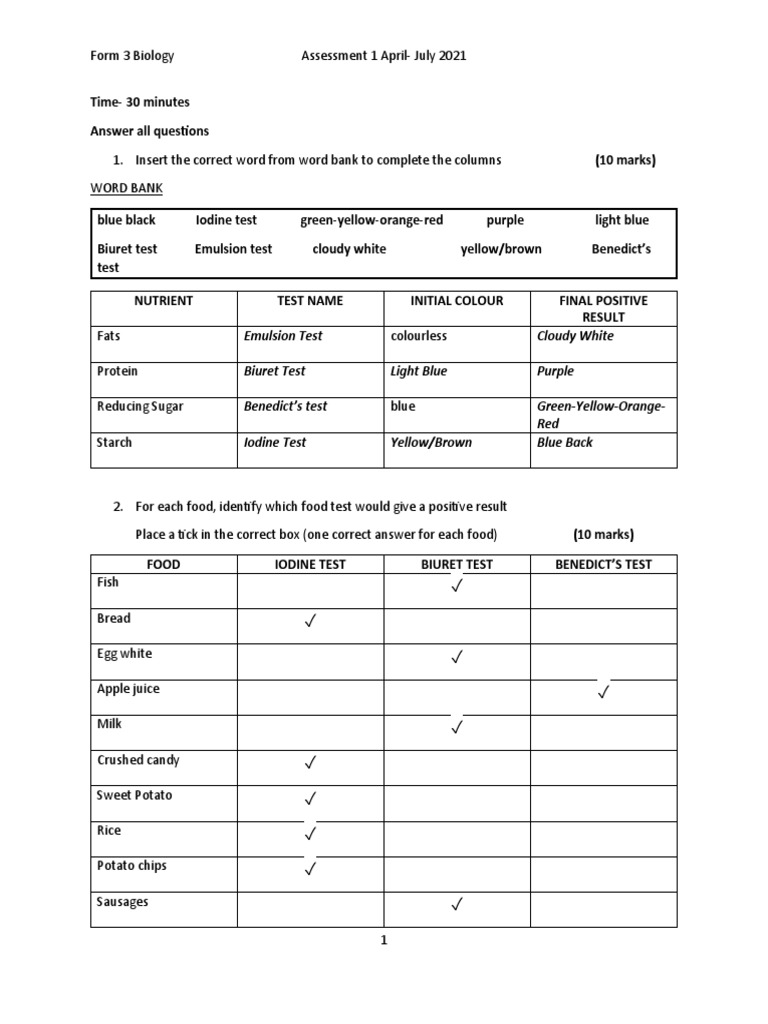 Food Test Assessment | PDF | Foods | Chemical Substances