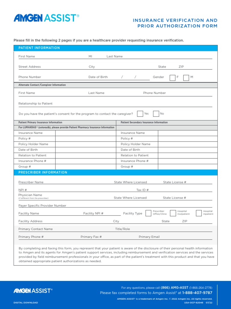 Amgenassist360 Benefit Verification Form | PDF | Patient | Medicaid