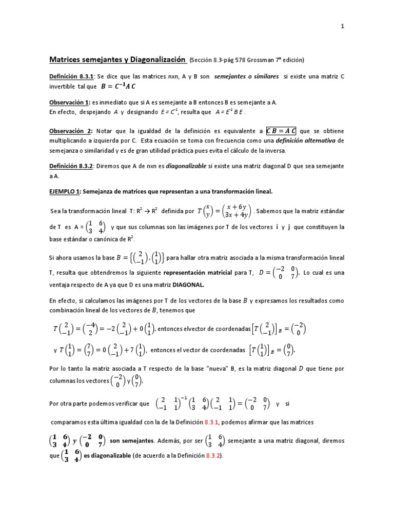 Matrices Semejantes | Descargar gratis PDF | Valores propios y vectores ...