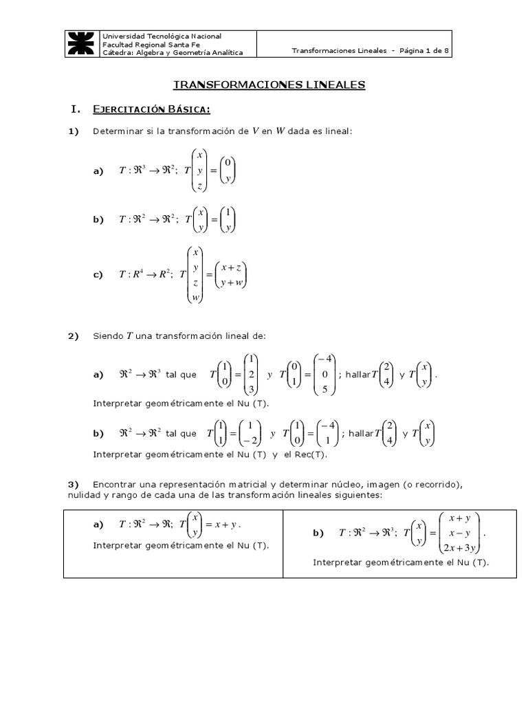Transformaciones Lineales: Ejercicios y Soluciones | PDF | Mapa lineal | Matriz (Matemáticas)
