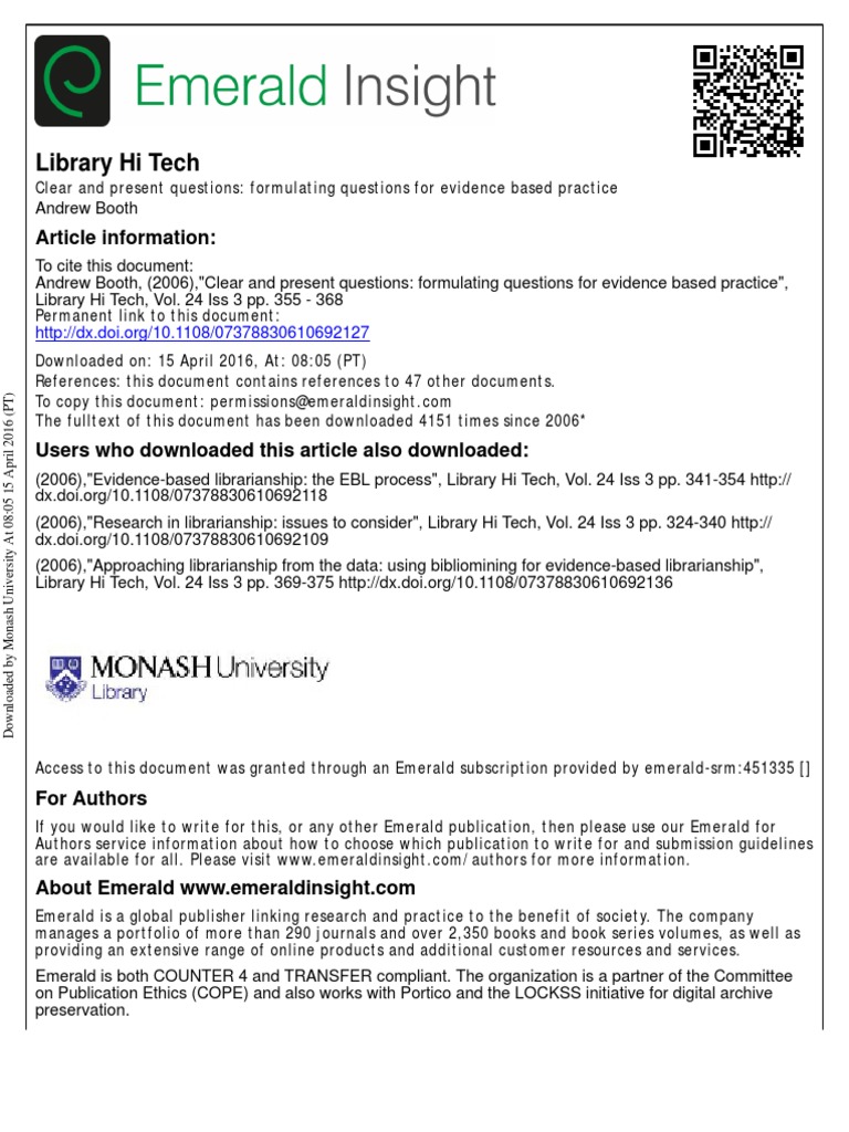 Formulating Research Questions in Librarianship | PDF | Evidence Based ...