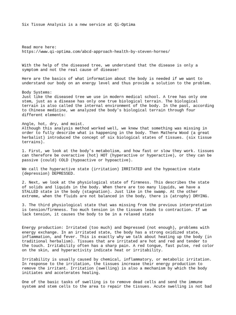 Six Tissue Analysis Is A New Service at Qi-Optima Corrected | PDF ...