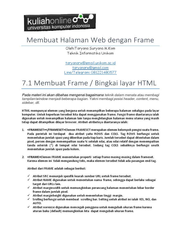 Membuat Halaman Web Dengan Frame Dalam HTML | PDF