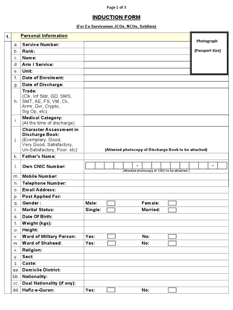 Induction Form For CAT-II Staff (Ex Servicemen) | PDF | Academic Degree