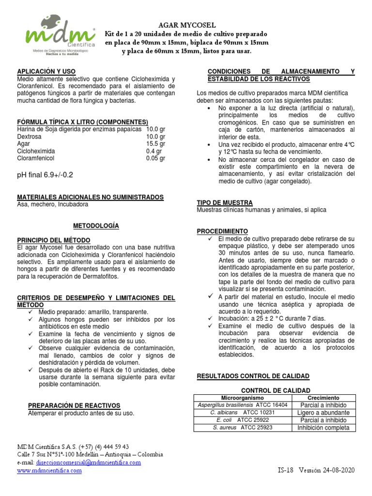 Is 18 Agar Mycosel | PDF | Microbiología | Biología