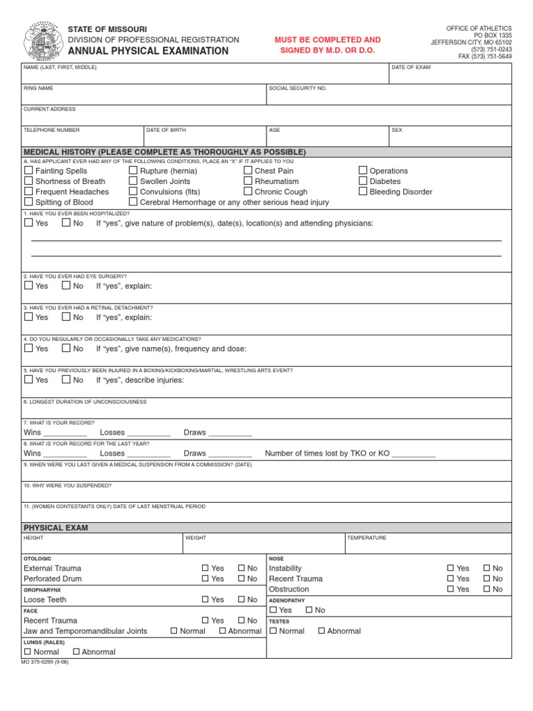 Physical Form | PDF | Physician | Physical Examination
