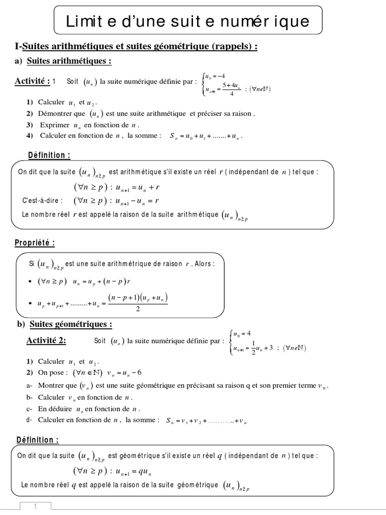 Limite D'une Suite (Cours) Partie1 | PDF | Séquence | Fonction ...