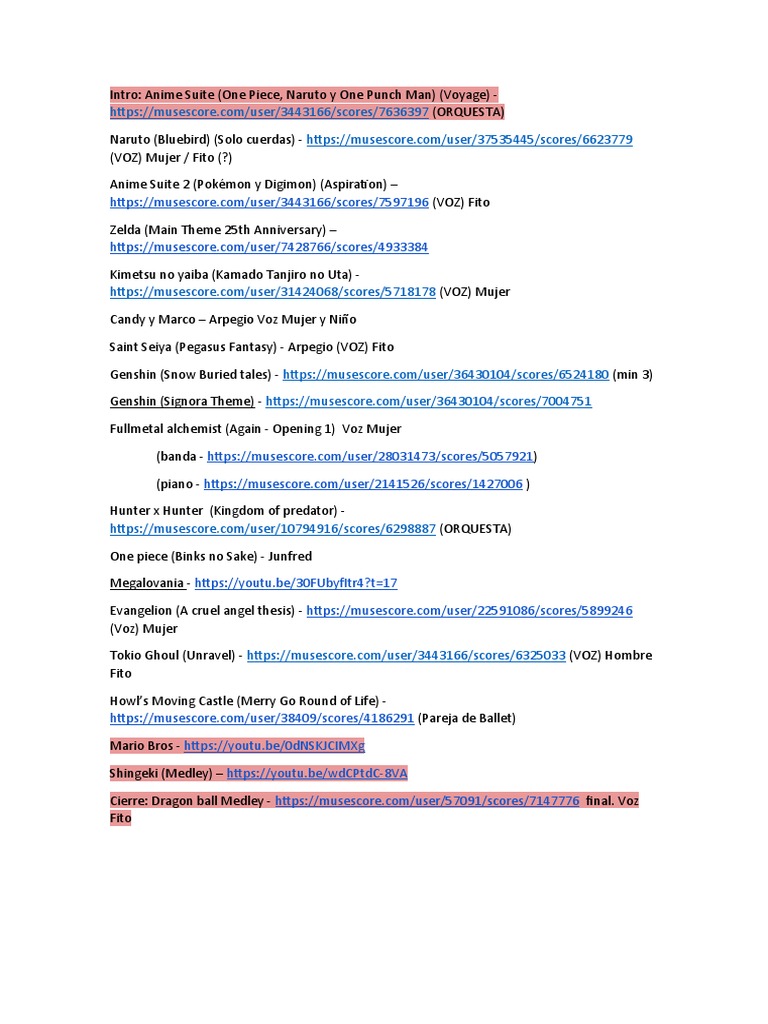 Anime Music Suite Scores Collection | PDF