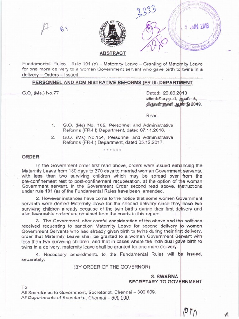 G.O. MS No.77 DT. 20.06.18 | PDF