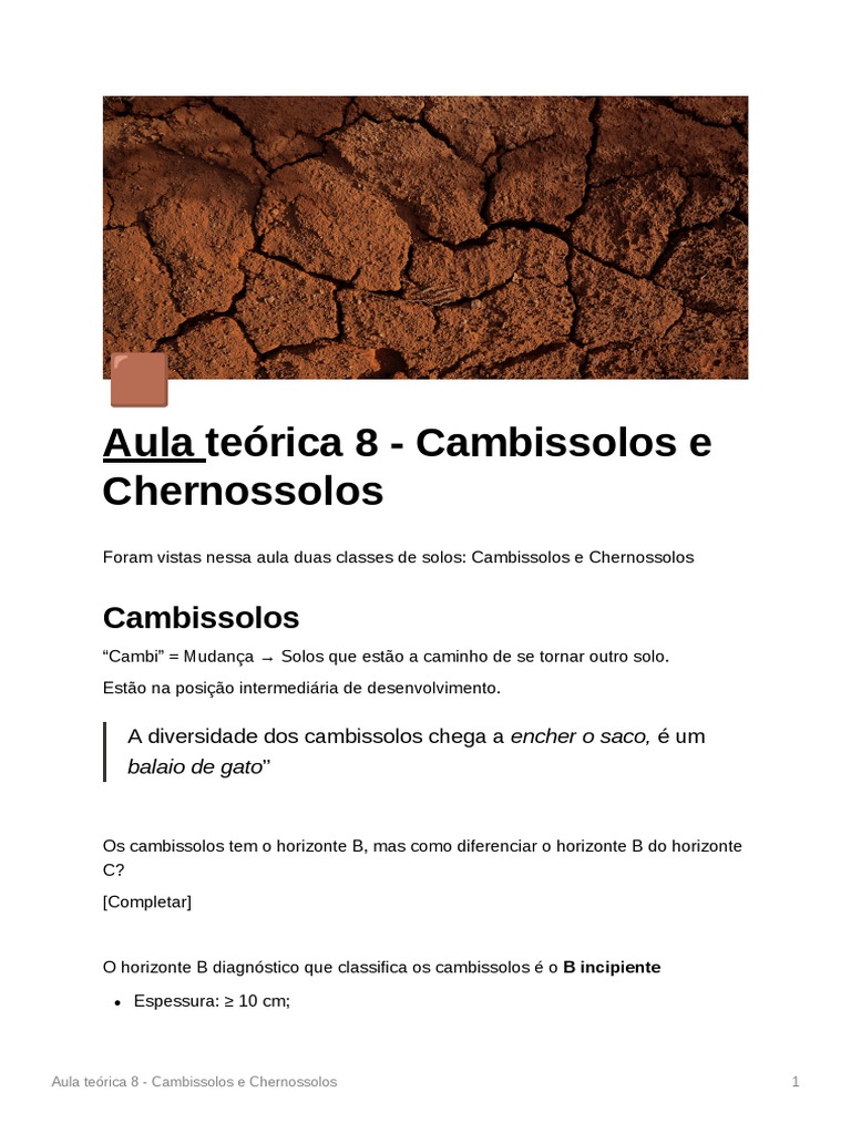 Aula Terica 8 - Cambissolos e Chernossolos | PDF | Solo | Geografia Física