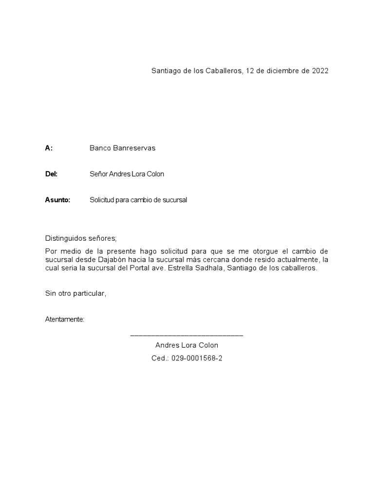 Carta A Banreservas | PDF