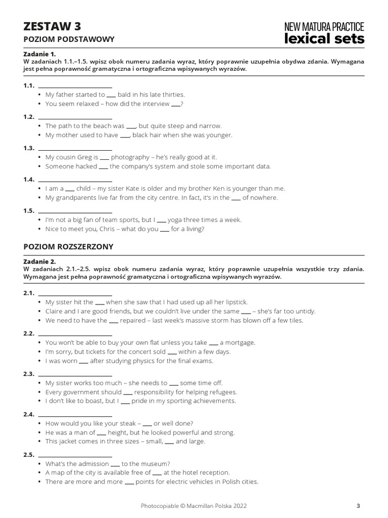 NEW MATURA PRACTICE LEXICAL SETS 2023 Edytowalny-4 | PDF | Sports & Recreation | Home & Garden