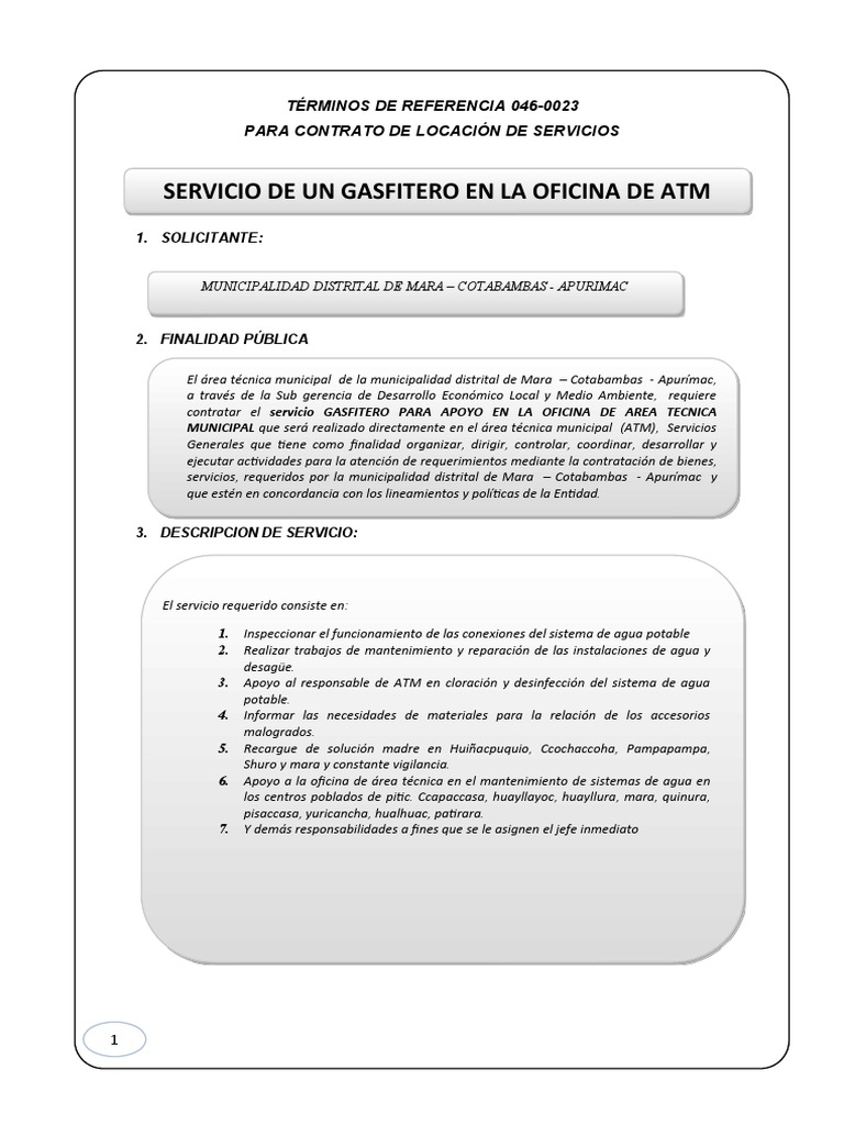 TDR 2022 - SERVICIOS Gasfitero | PDF | Agua