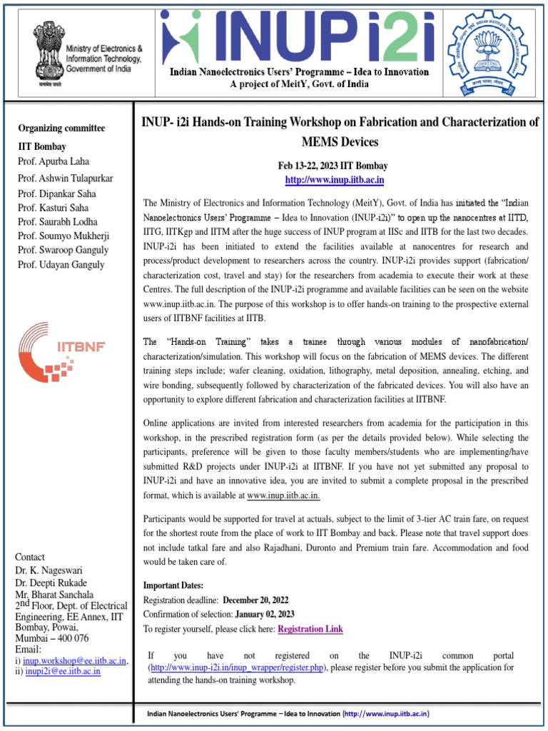 MEMS Workshop at IIT Bombay 2023 | PDF | Semiconductor Device ...