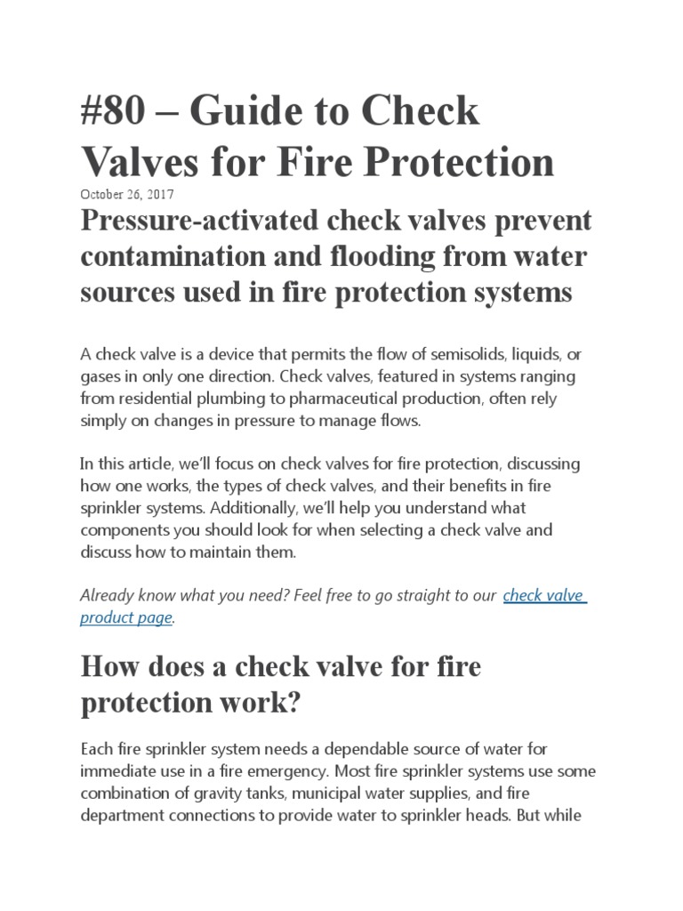 Check Valves in Fire Protection Systems | PDF | Fire Sprinkler System ...