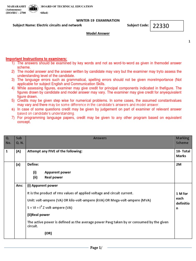 Model Answer Winter 2019 | PDF | Electrical Network | Series And Parallel Circuits