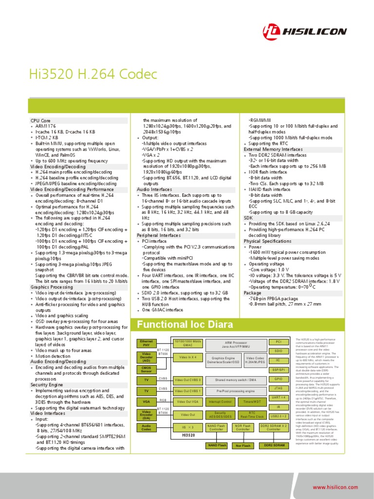 Hi3520 DataBrief | PDF | Bit Rate | Video