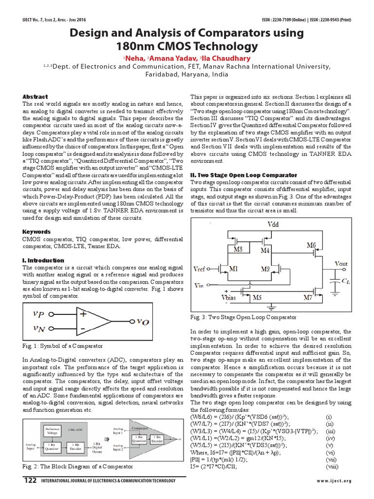 Analysis and Design of Various Comparator Circuits Using 180nm CMOS Technology for Low Power ...