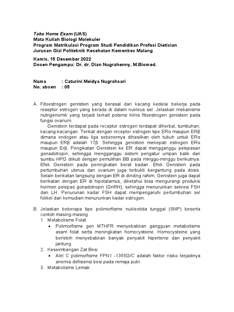 16 Des 22 - Caturini Meidya - P17112225014 - Uas Biomol - Polkesma | PDF | Kesehatan Holistik