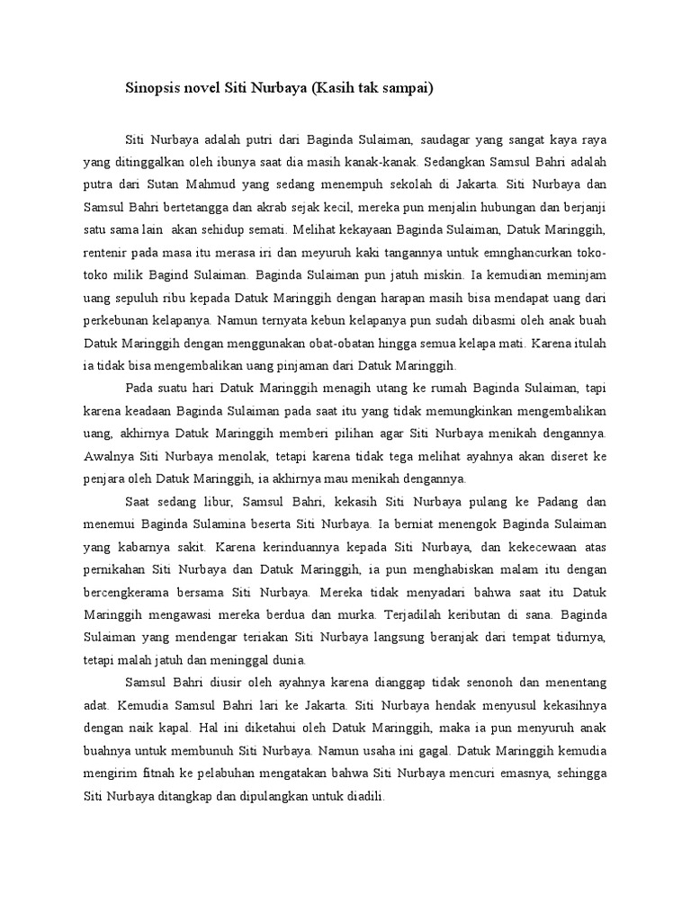 Sinopsis Novel Siti Nurbaya dan Azab | PDF