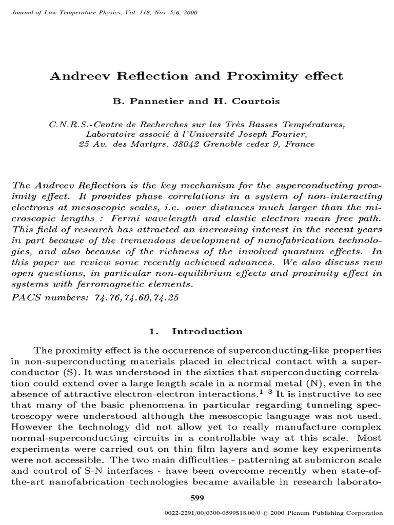 Andreev Reflection and Proximity Effect | PDF