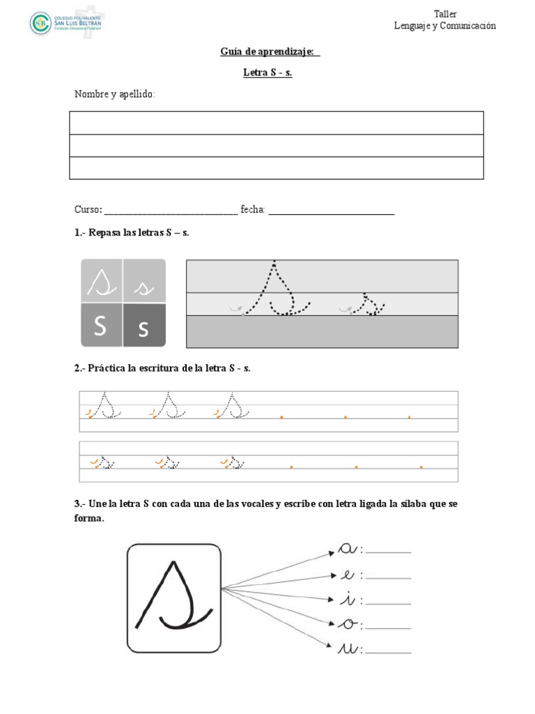 Actividades de Lectoescritura con S | PDF | Artes del Lenguaje y ...