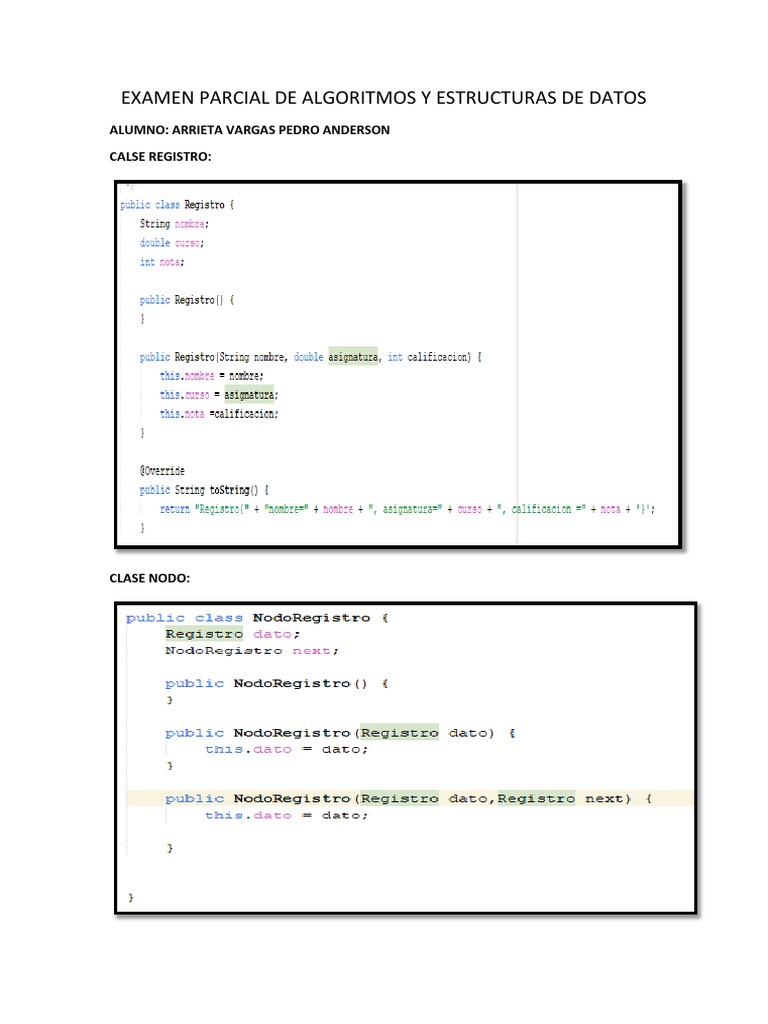 Examen Parcial de Algoritmos y Estructuras de Datos | PDF