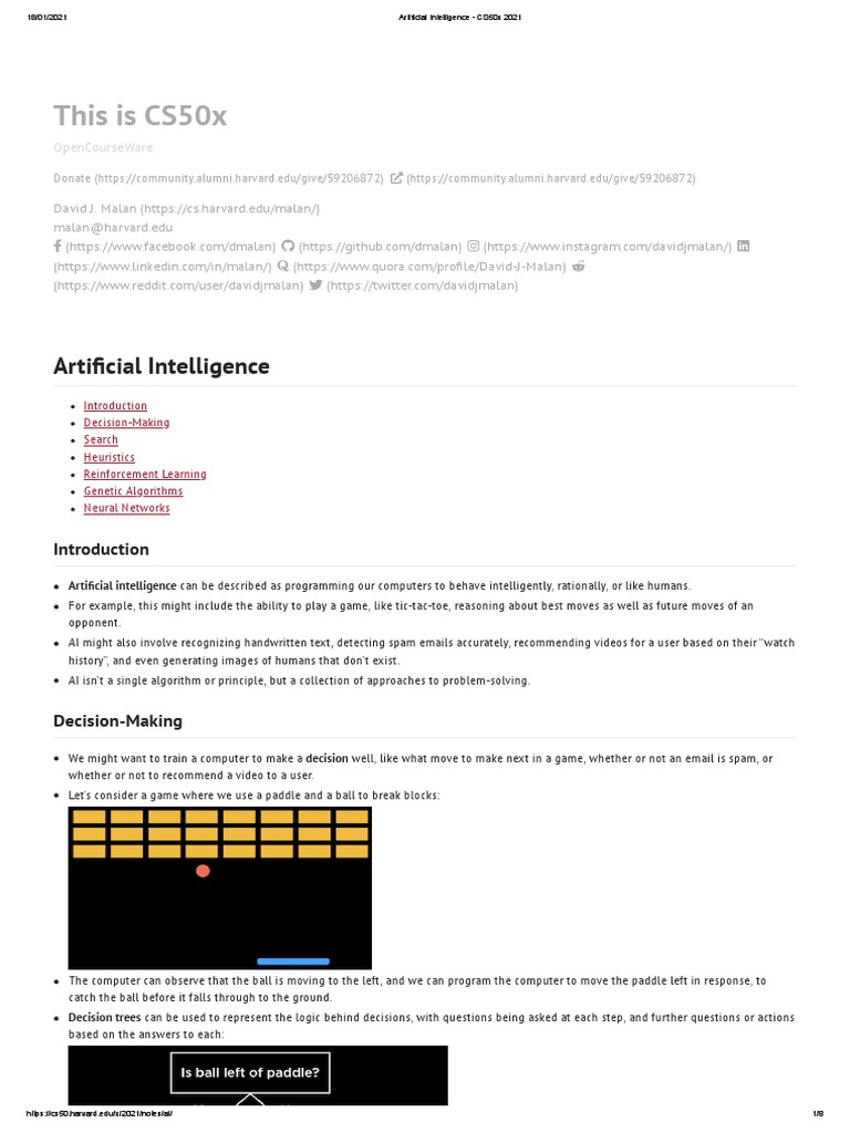 Artificial Intelligence - CS50x 2021 | PDF | Artificial Neural Network ...