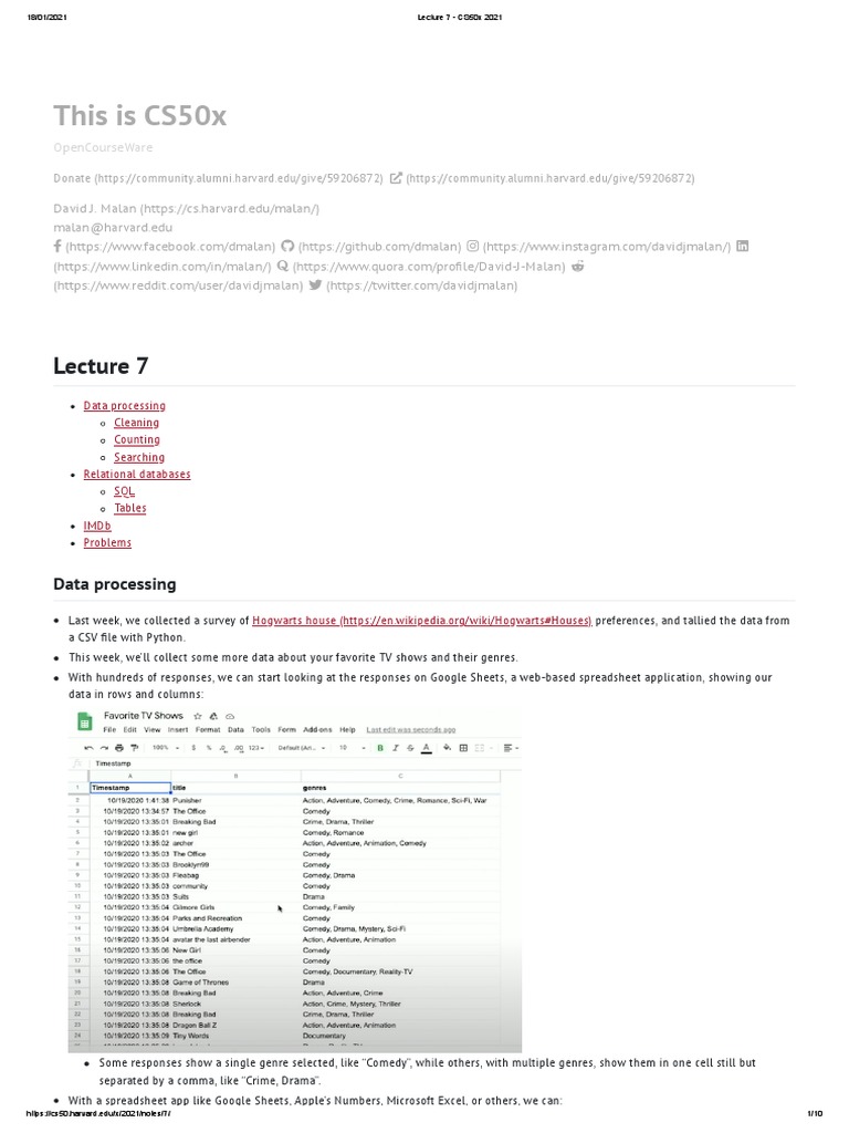 Lecture 7 - CS50x 2021 | PDF | Database Index | Table (Database) Lecture 7 - CS50x 2021 | PDF | Database Index | Table (Database)