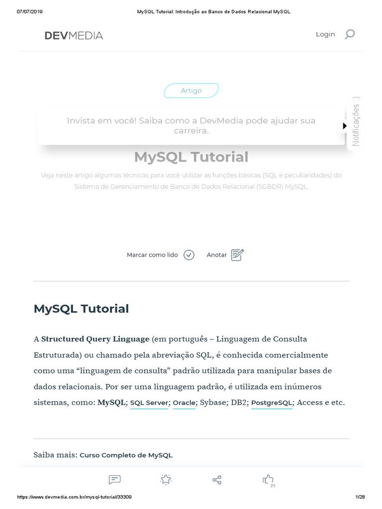 MySQL Tutorial - Introdução Ao Banco de Dados Relacional MySQL | PDF ...
