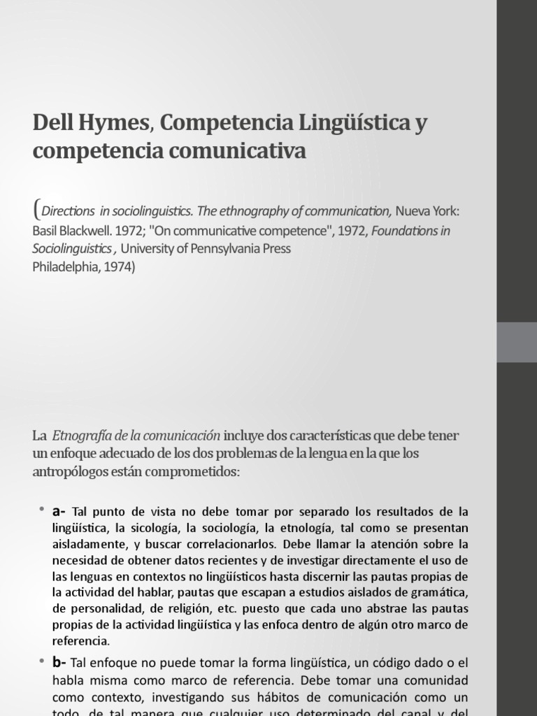 Dell Hymes, Competencia Lingüística y Competencia Comunicativa-2 | PDF ...