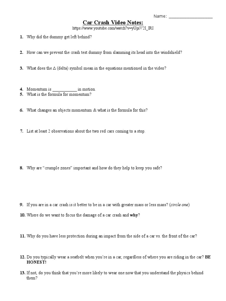 Car Crash Video Notes:: Name | PDF | Momentum | Force